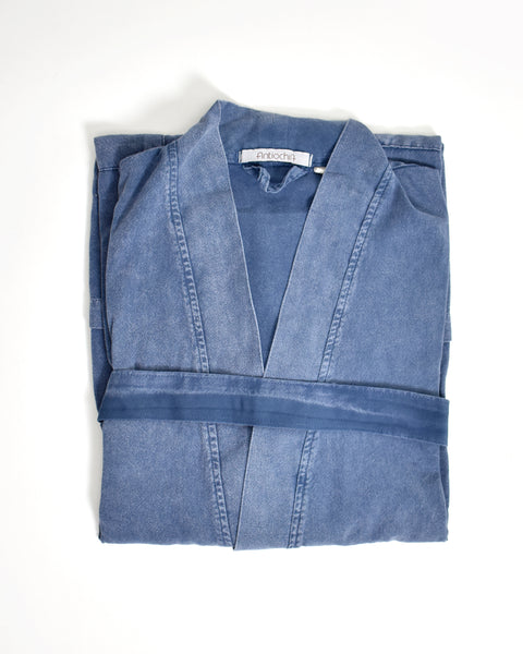 Stonewashed Cotton Robe – Indigo – Antiochia Home